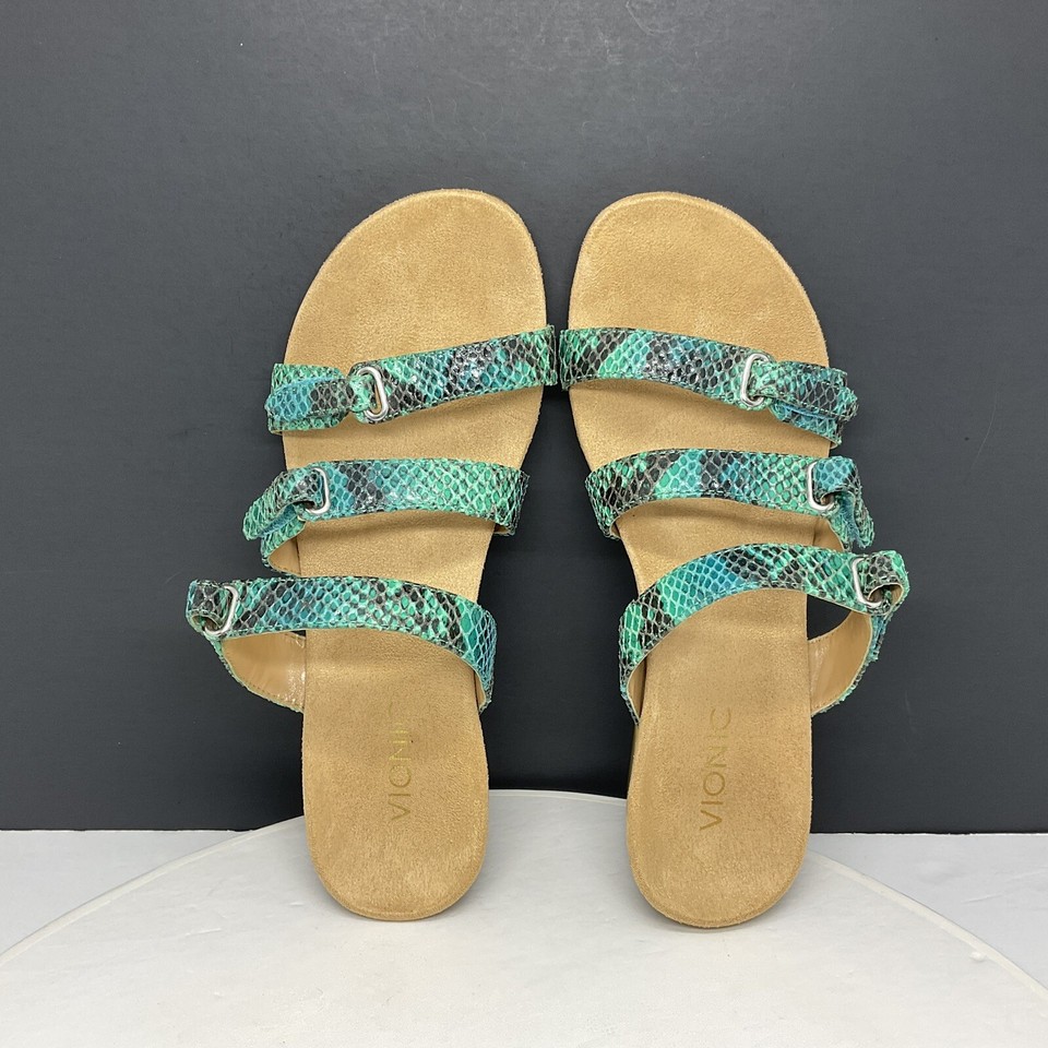 Vionic Sandals Women 9 Park Dwyn Wedge Pump Strappy Teal Snakeskin ...
