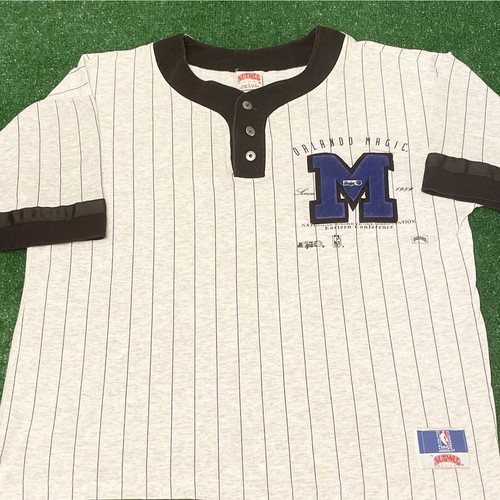 VTG 90s Orlando Magic NBA Varsity Patch Vintage Pinstripe Jersey Shirt ...
