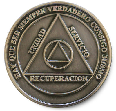 Español /Spanish AA Alcohólicos Anónimos Bronze Coin/Medallion/Chip No ...