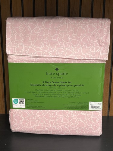 Kate Spade Queen 4PC Sheet Set Cotton Percale Pink W/ White outline ...
