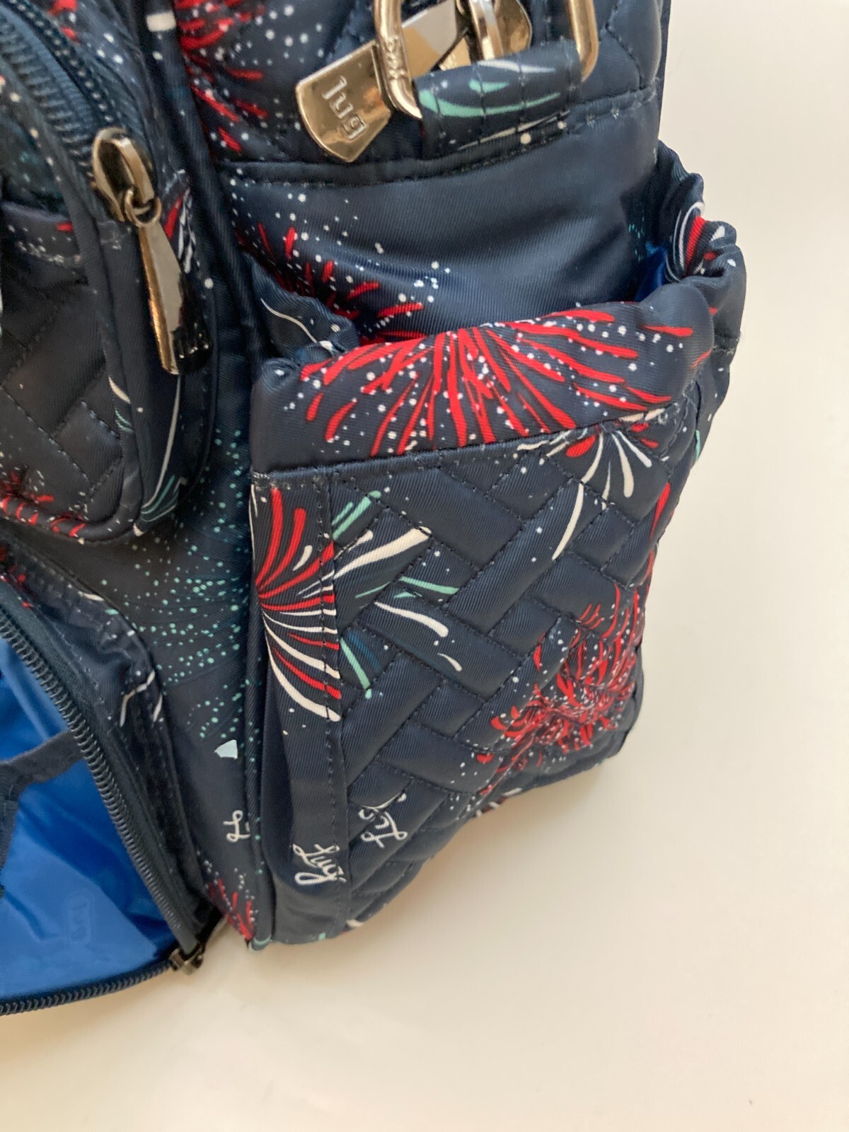 LUG Mini Puddle Jumper Tote Crossbody Bag Fireworks Navy Blue w/Strap ...