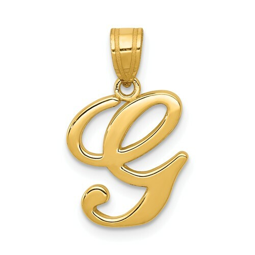 14K SOLID YELLOW GOLD LETTER " G " SCRIPT INITIAL PENDANT CHARM 0.7 ...