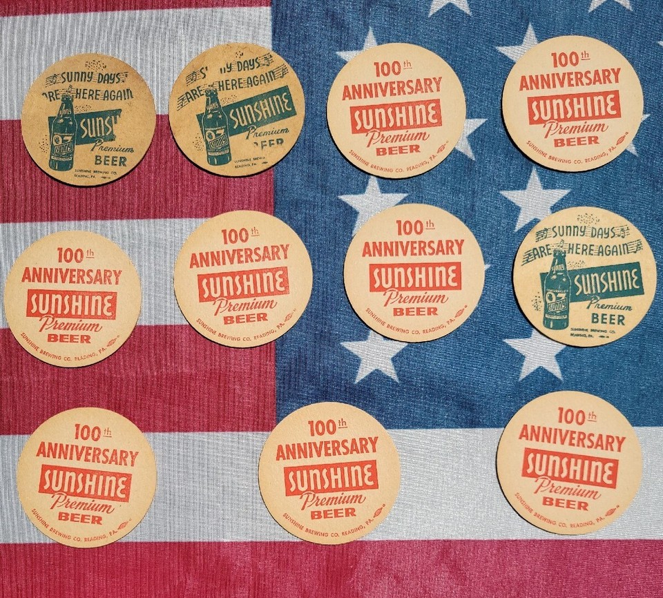 Lot Of Vintage Premium Sunshine And Reading Beer Coasters Berks pa | eBay