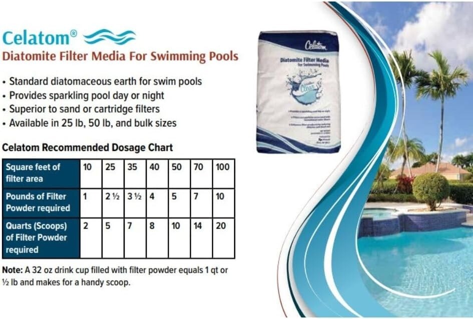 Celatom Diatomaceous Earth DE Pool Filter Aid Pool/Spa Filtration-25 ...