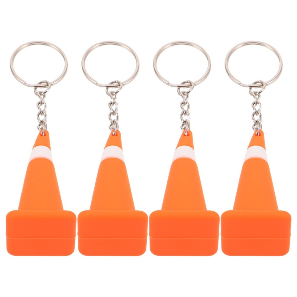 4 Pcs Simulated Road Cone Keychain Miniature Traffic Roadblock Ring ...