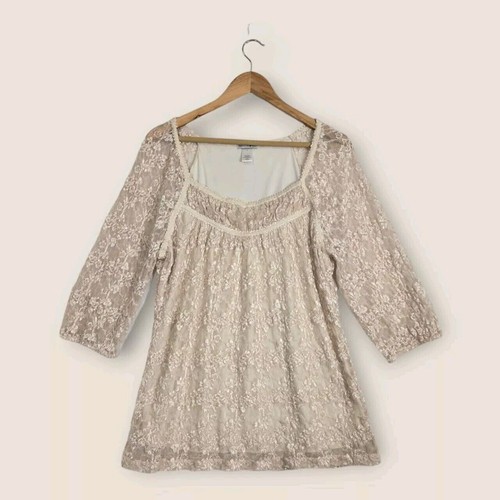 VTG Fashion Bug Lace Blouse Sz L Cream Elastic Neck Sleeve Boho ...