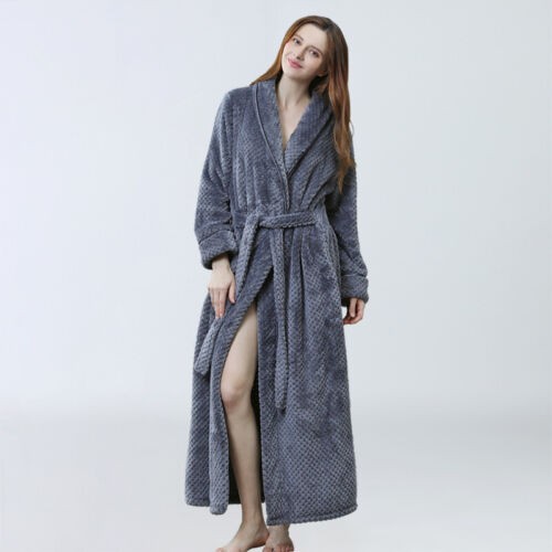Womens Extra Long Bath Robe Dressing Gown Sleepwear Fluffy Fleece ...