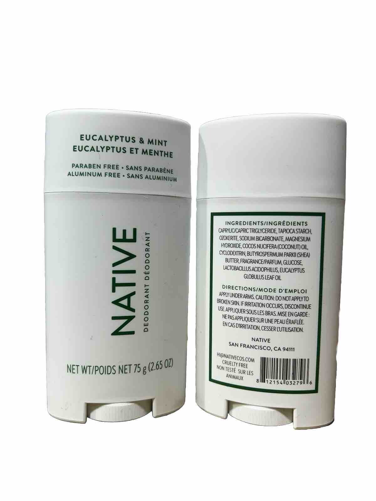 Native Men's Natural DEODORANT Eucalyptus & Mint 2.65 oz Pack Of 2 Fast ...