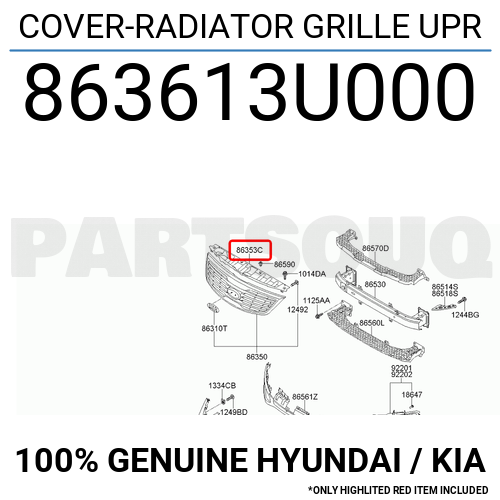863613U000 Genuine Hyundai / KIA COVER-RADIATOR GRILLE UPR | eBay