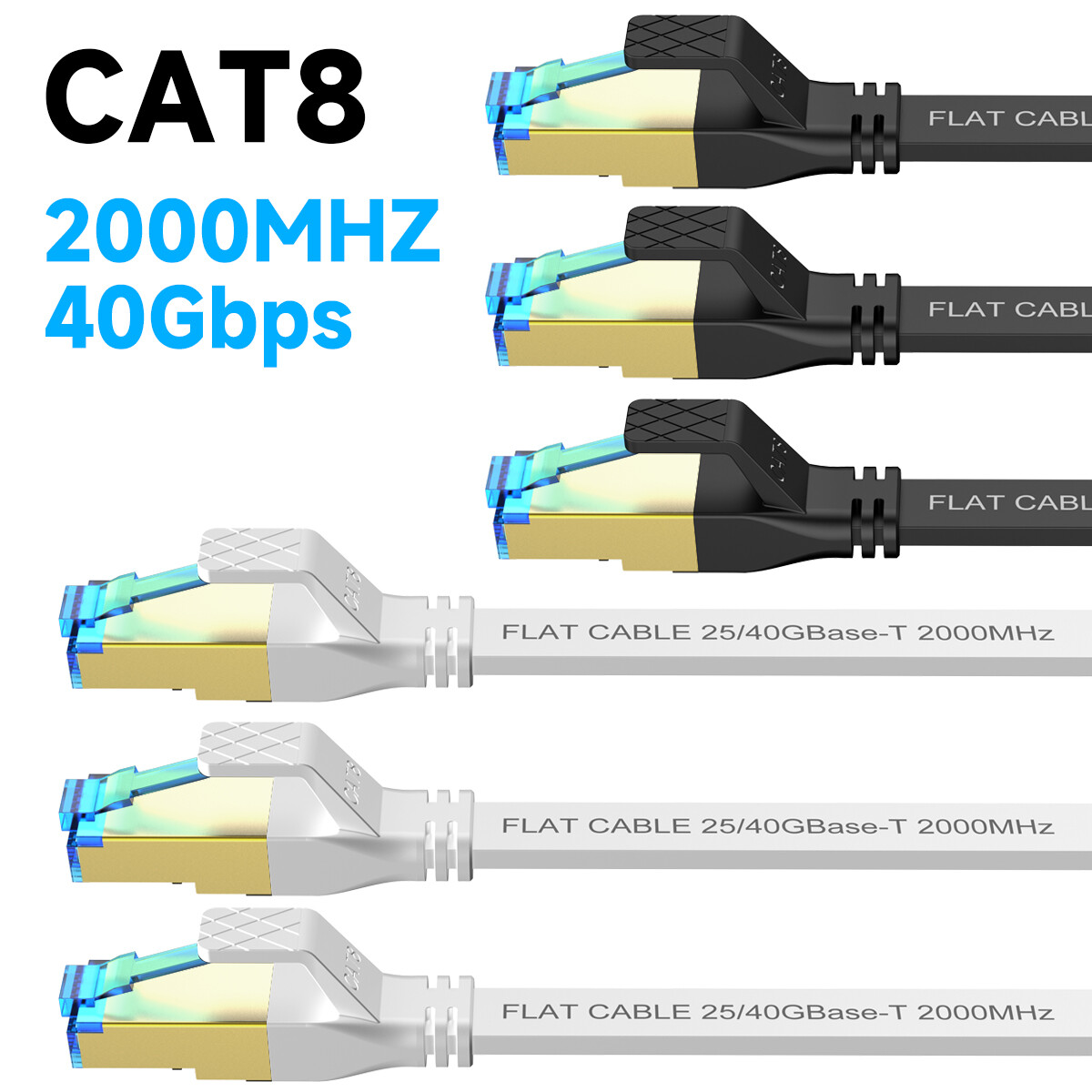 Cat 8 Flat Ethernet Cable 1.5FT-200FT, RJ45 Internet Cable, 40Gbps ...