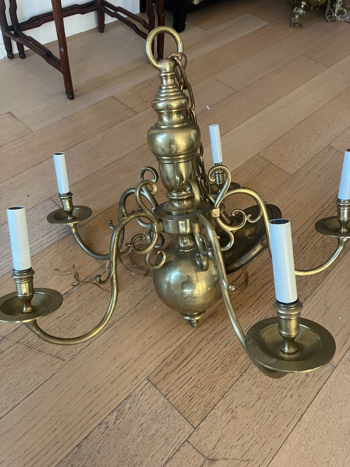 Traditional 5 Arm Brass Chandelier Large In Good Working Order and ...