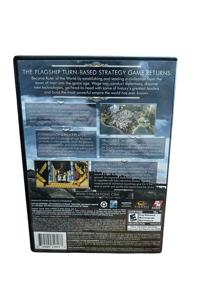 Sid Meier's Civilization V 5 PC 2010 Video Game Complete With Manual ...