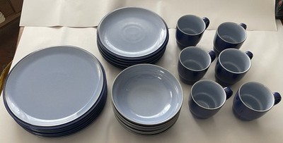 24 pc Set DENBY Everyday Blueberry Blue 6 Dinner Plates 6 Salad 6 Mugs ...