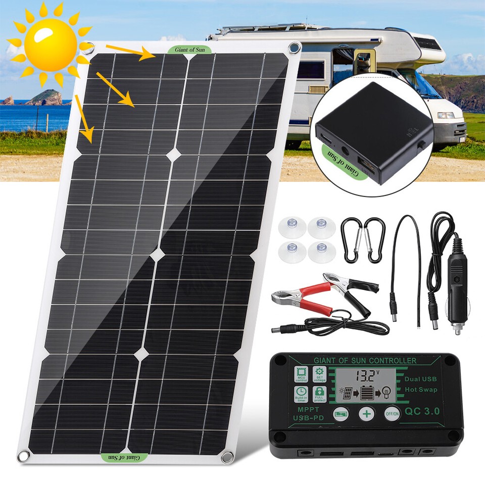 100W Watt Flexible Solar Panel 12V Mono RV Rooftop Off-Grid Power ...