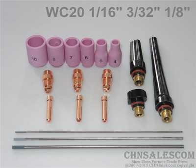 18pcs TIG Weld Torch Short Kit WP-17 WP-18 WP-26 WC20 Tungsten 1/16" 3/ ...