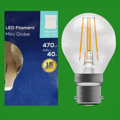 2x 4.2W (=40W) Transparent Mini Globe LED Filament BC B22 Baïonnette ...