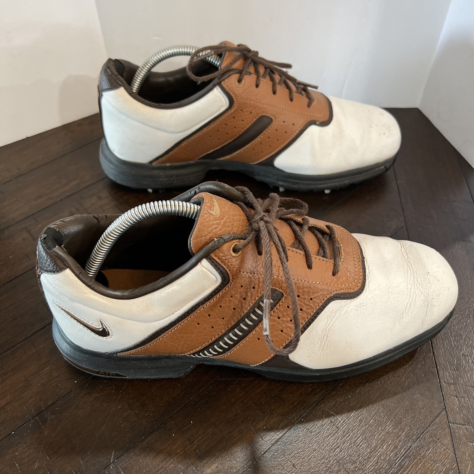 NIKE Air Tour Saddle Men US 9 White + Brown Golf Shoes Cleats 418535 ...