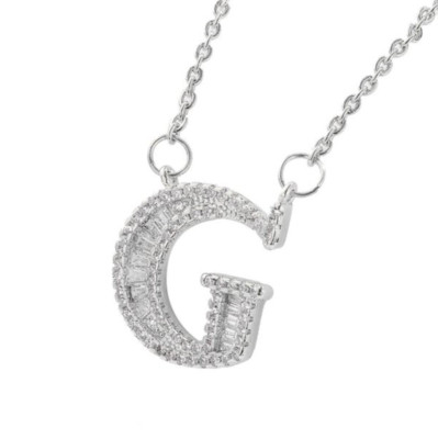 Silver Cubic Zirconia Initial Name Letter "G" Elegant Sparkling ...
