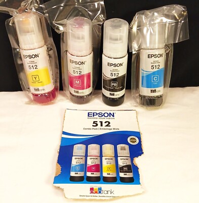 EPSON 512 EcoTank Ink Photo Black Yellow Magenta Cyan 4 Pk Exp 10/2022 ...