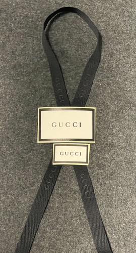 Authentic Gucci Black Grosgrain Ribbon Logo ribbon &2 sticker set .5 ...
