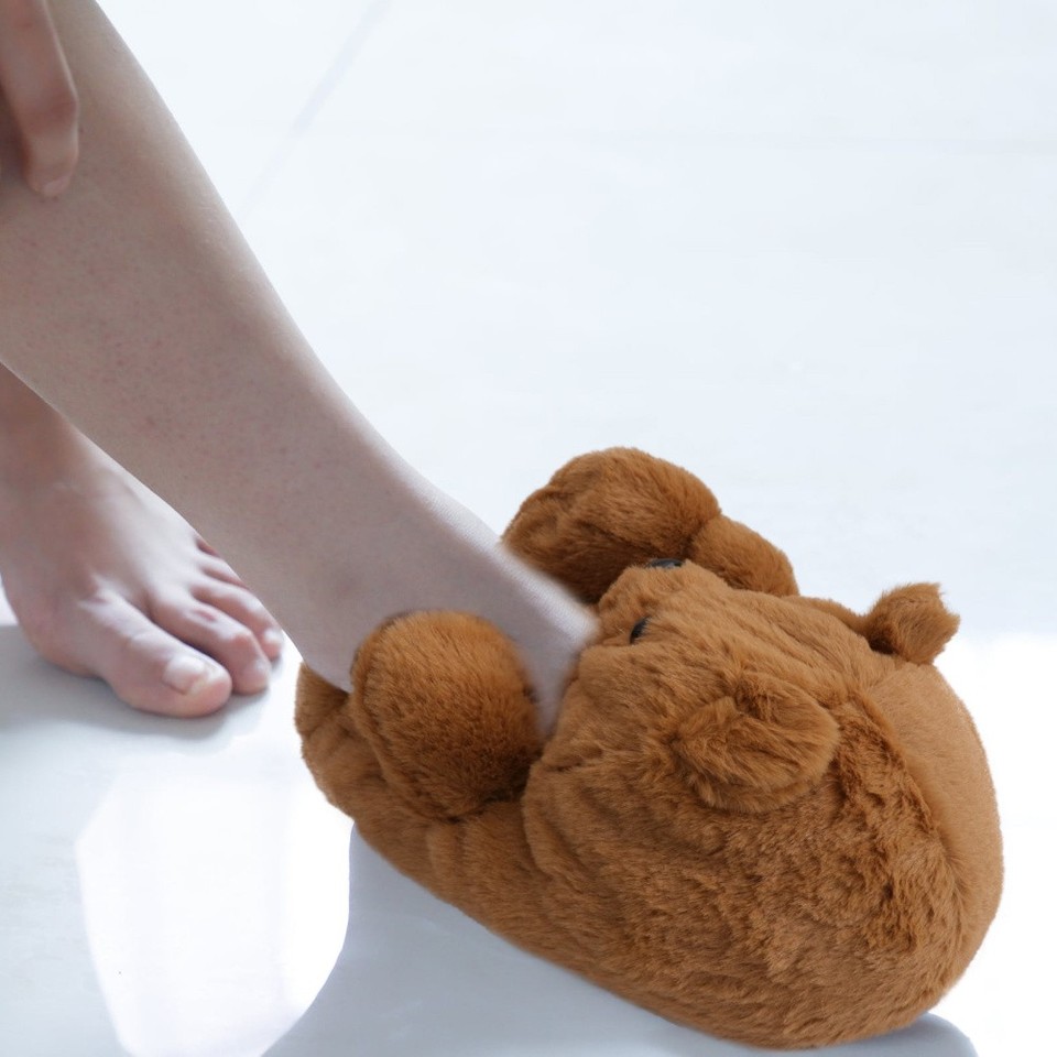 1 Pair Cartoon Bear Slippers Winter Indoor Slippers Women Warm Plush ...