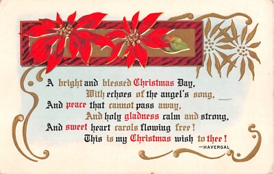 Pretty Poinsettias & Poem by Havergal on 1911 Art Nouveau Christmas ...