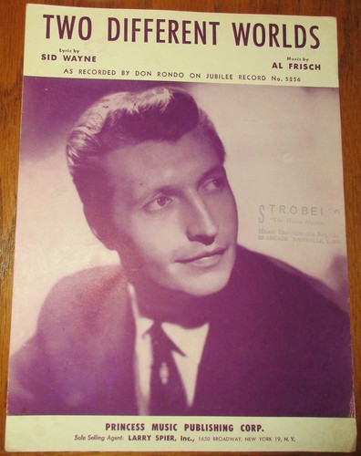 1956 Two Different Worlds / Sheet Music / Don Rondo Cover Strobel's ...