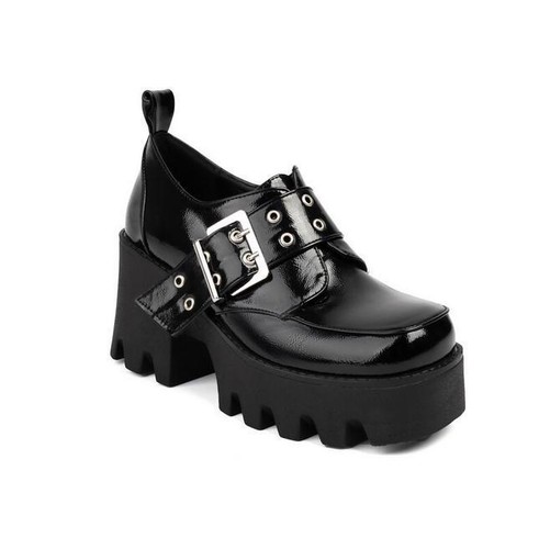 Women's Spring Autumn Punk Chunky High Heel Shoes Square Toe Buckle ...