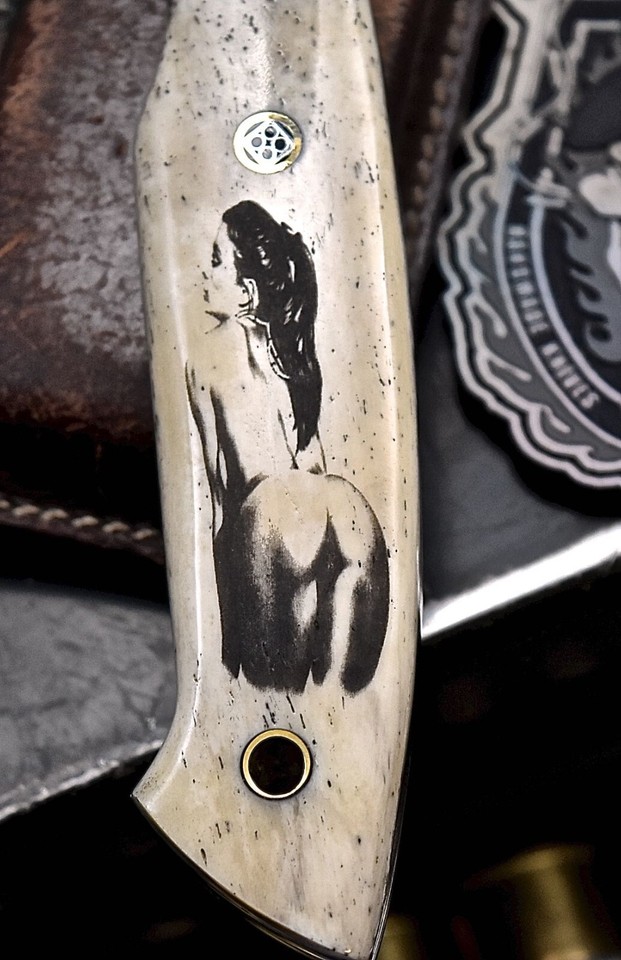 CFK Handmade AUS 10 Custom NUDE WOMAN ART Scrimshaw Bone Hunting Skinner Knife | eBay