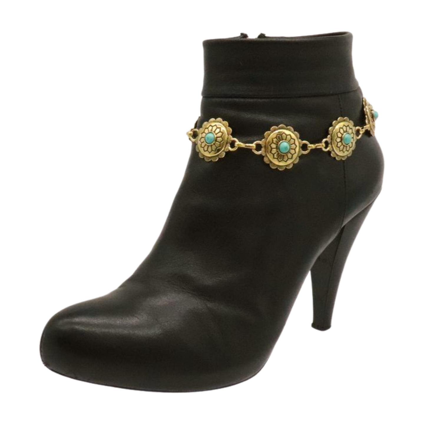 Women Gold Metal Boot Chain Bracelet Shoe Charm Turquoise Bling Flower ...