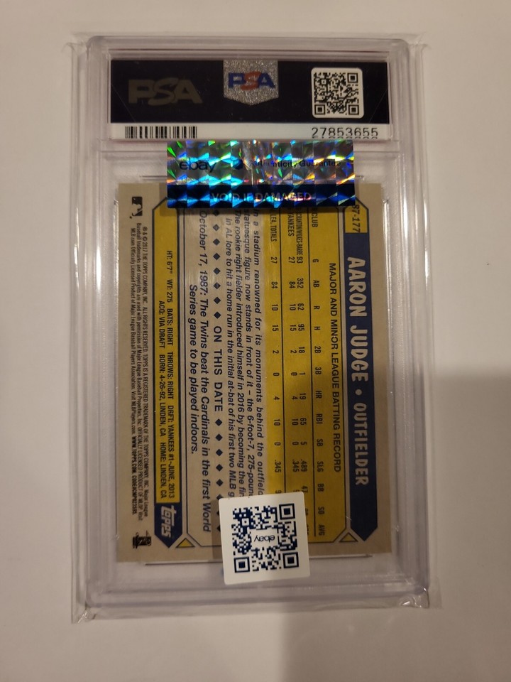 2017 Topps 87 Topps 87-177 Aaron Judge PSA 10 Gem Mint RC Rookie Card ...
