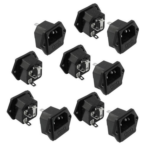 10 Pcs 3 Pins IEC C14 AC 250V 10A Power Inlet Socket w 5mm x 23mm Fuse ...
