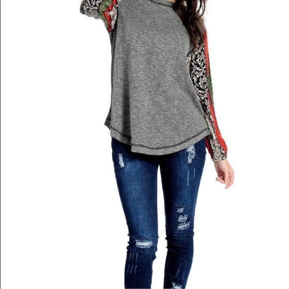 INDIGO THREAD CO NOBLE Print Drop Balloon Sleeve Knit Sweater Top boho ...