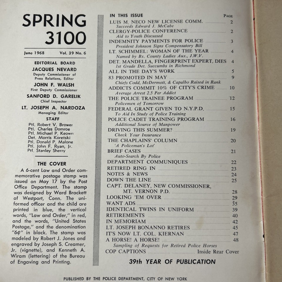SPRING 3100 NYPD MAGAZINE JUNE 1968 | eBay