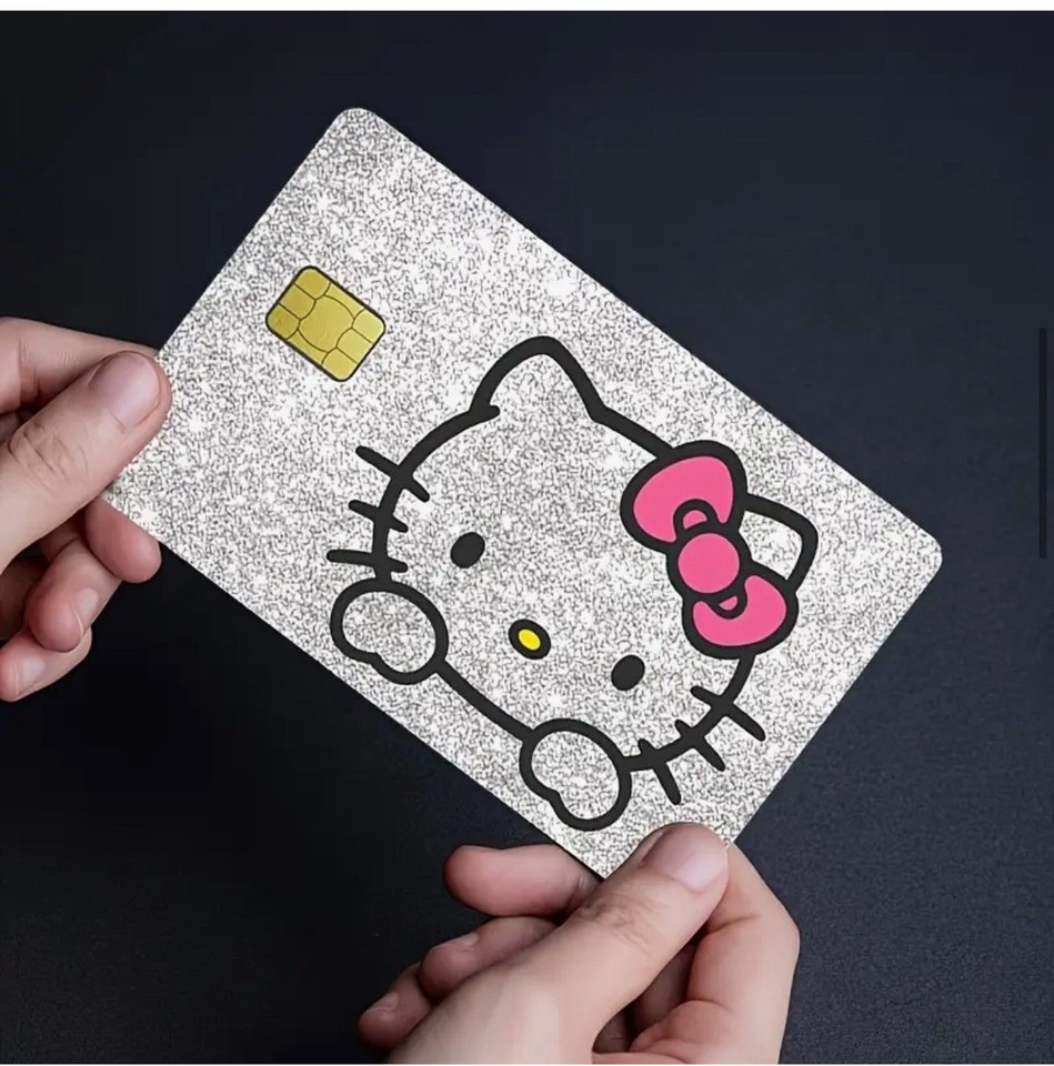 SILVER Sparkle Glitter Look Hello Kitty Credit Debit Bank Card Skin ...