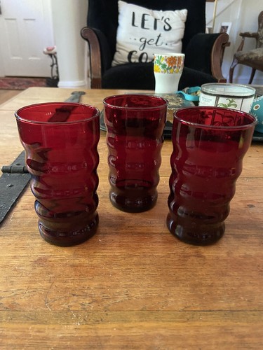 3 Vintage Anchor Hocking Ruby Red Beehive Drinking Glasses | eBay