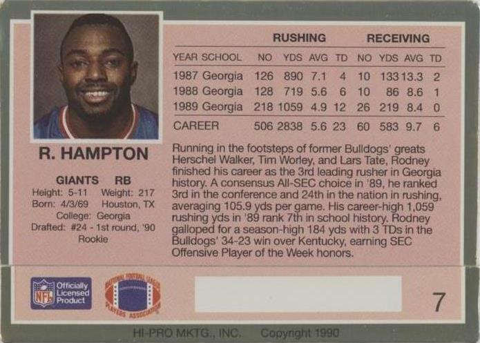 1990 Action Packed Rookie Update Rodney Hampton #7 for sale | eBay