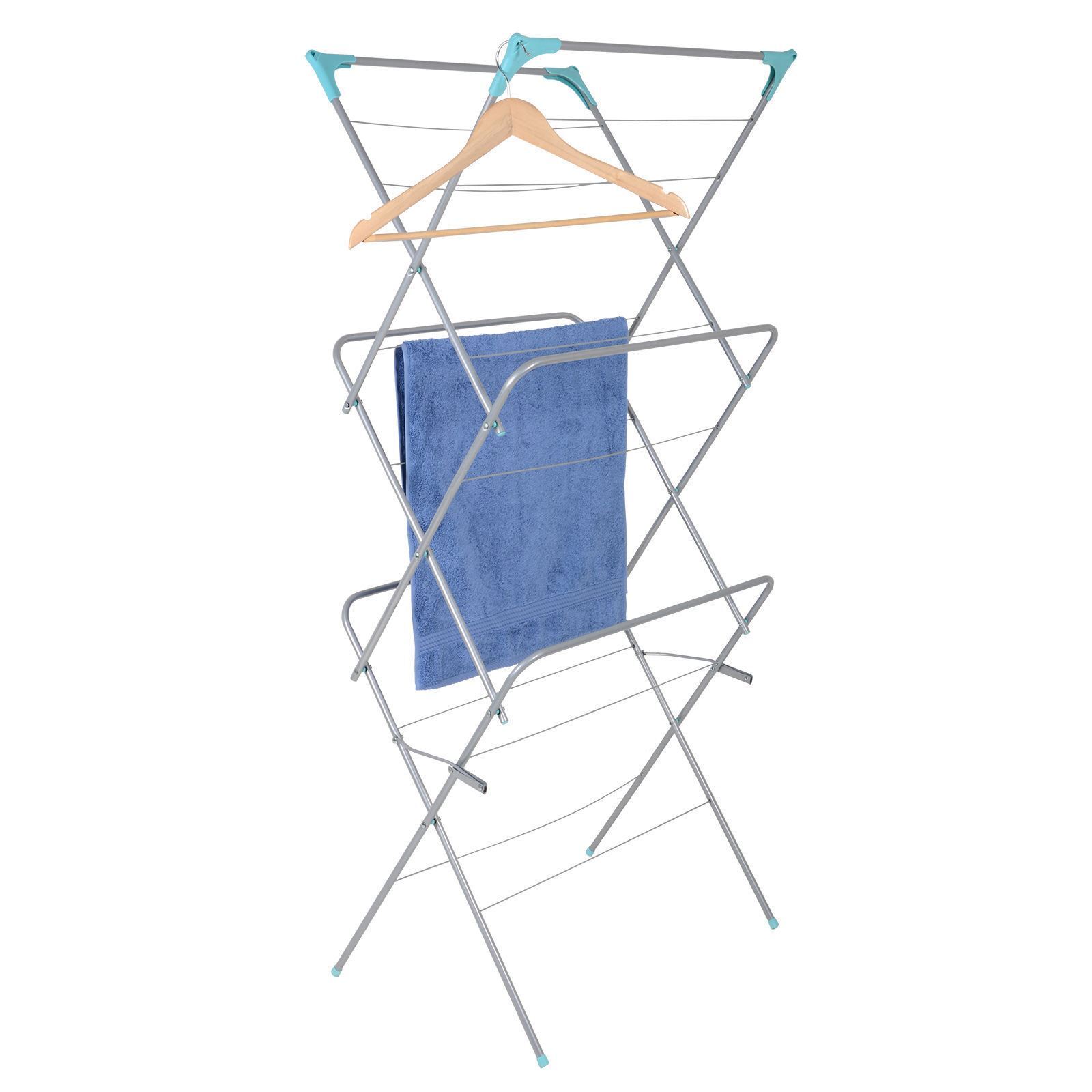 AQUA GREY FOLDING CLOTHES AIRER HORSE INDOOR-OUTDOOR WASHING RACK (3 ...