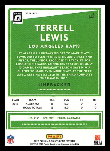 2020 Donruss Optic #141 Terrell Lewis Blue Scope rc | eBay