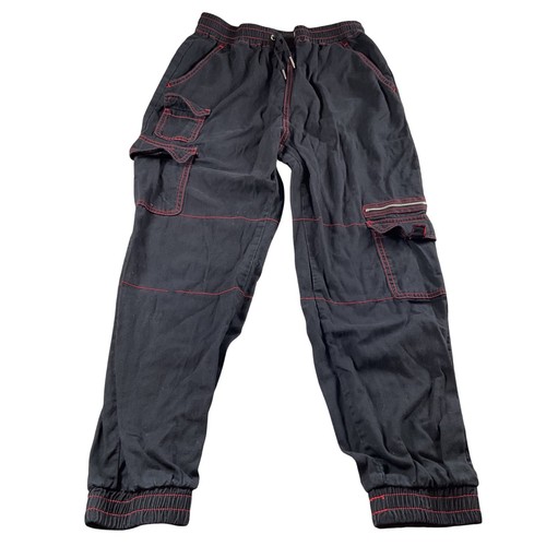 Hot Topic Cargo Pants Black Red Stitching Pockets Drawstring Streetwear ...