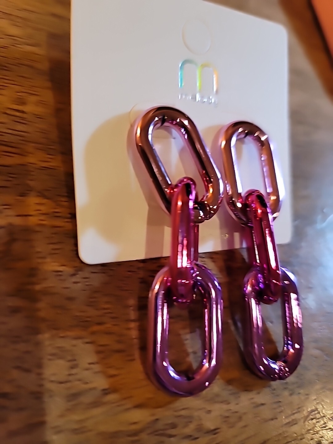 Metallic Purple Pink Acrylic Geometric Chain Link Dangle Earrings 2.5in ...