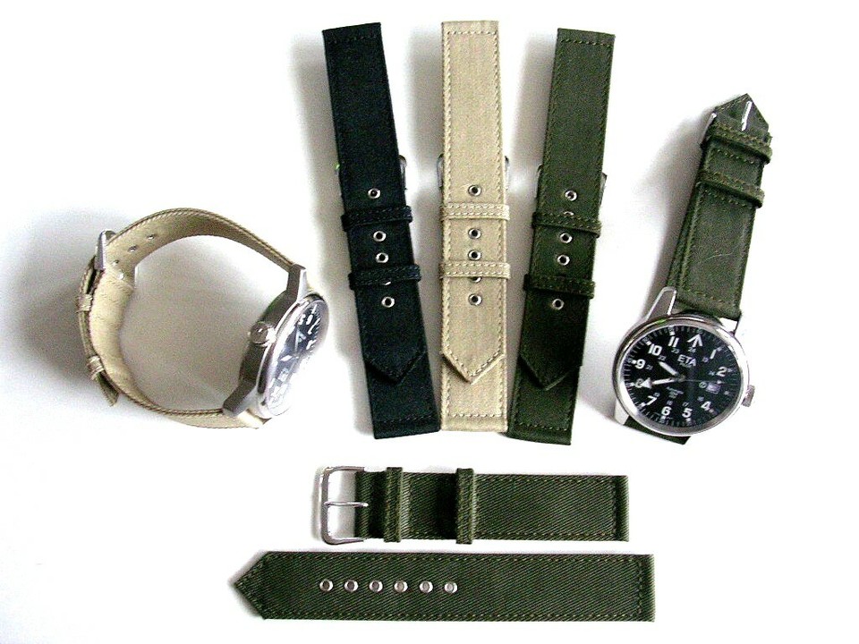 NATO ® 2pc WWII Canvas Military army watch band Field strap Chrome IW ...