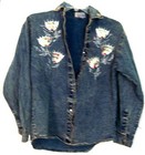Sz S/M - Pretty Bleu Blue Jean Denim Appliqued & Beaded Long Sleeve ...