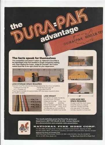 Vintage 1985 DURA-PAK Magazine AD~NATIONAL FIRE HOSE~Compton, CA ...