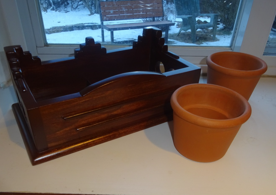 C.C.W. Hand-Made Southwestern Mayan Theme Wood Planter, w/2 Terra Cotta ...
