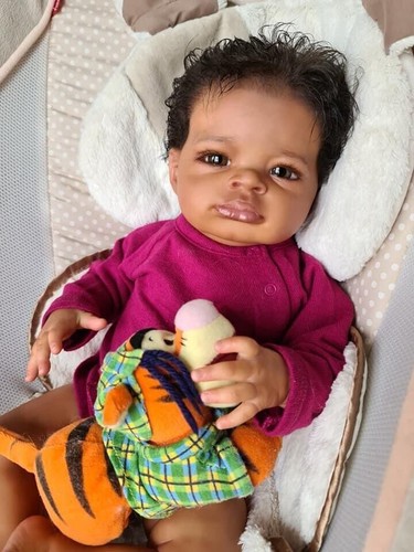 20" Lanny Dark Brown Skin Reborn Baby Doll Art Made 3D Skin Lifelike ...