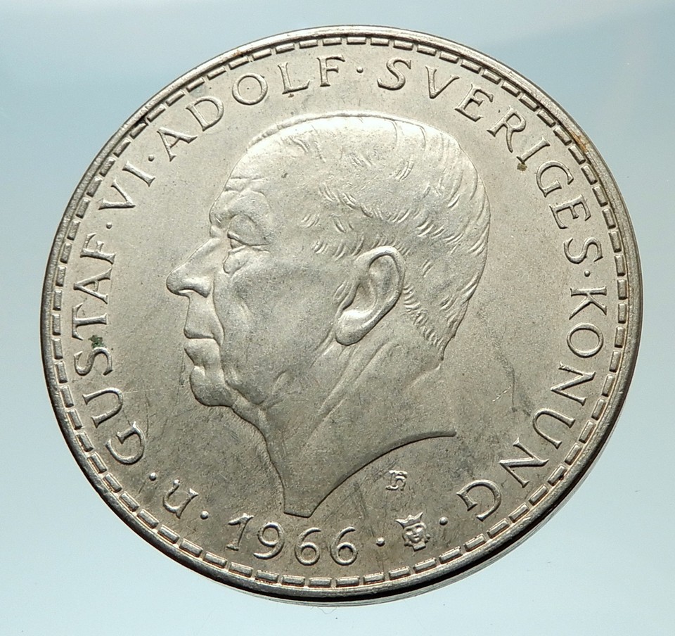 1966 SWEDEN King GUSTAV VI ADOLF Silver SWEDISH Coin CONSTITUTION ...