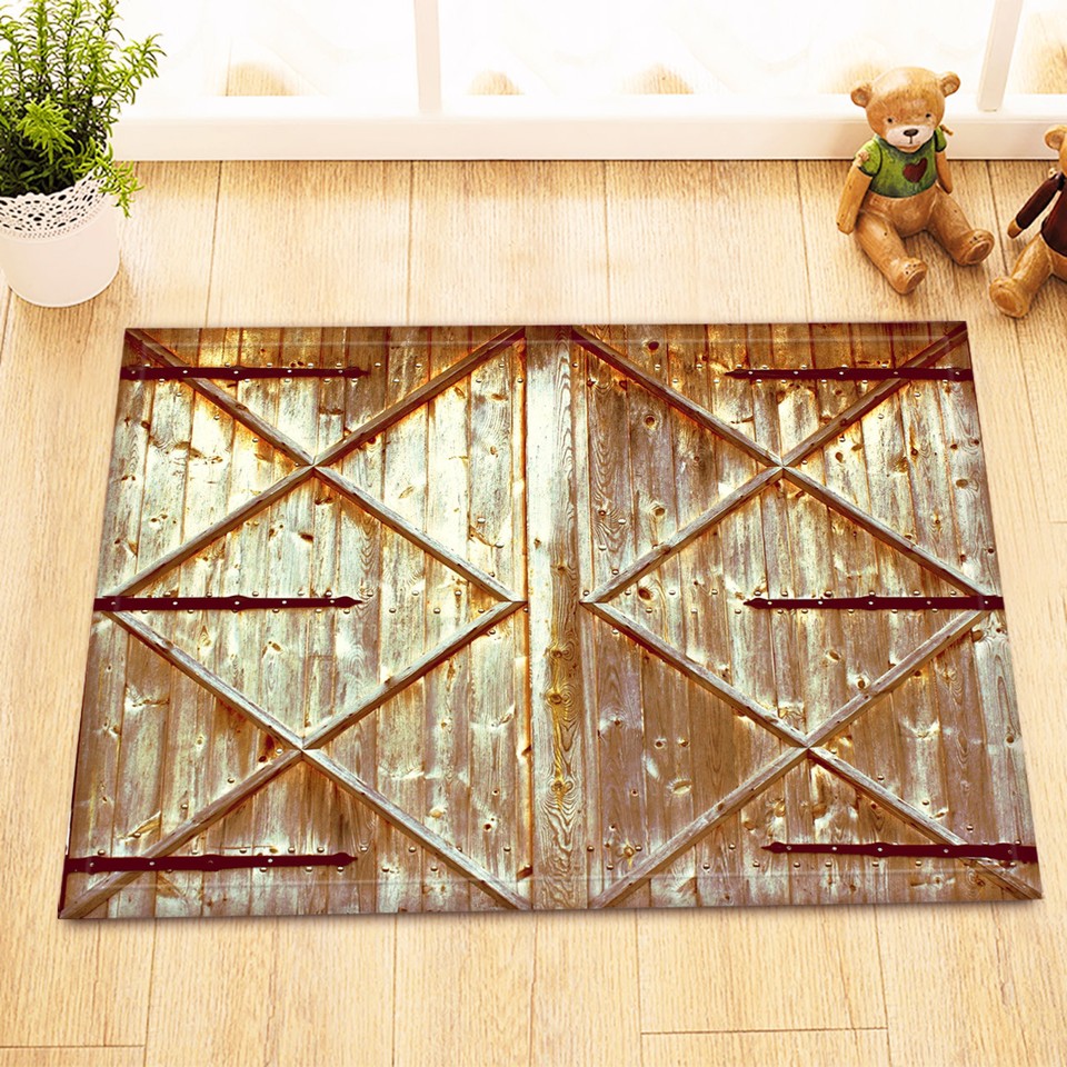 Rustic Wood Barn Door Floor Retro Flowers Kitchen Bathroom Bath Door ...