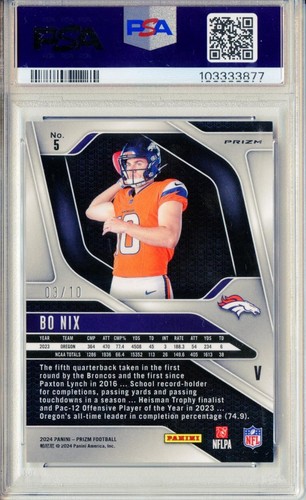 Bo Nix Rookie Card 2024 Panini Prizm GOLD VARIATION PSA 9 Mint RC #3/10 ...