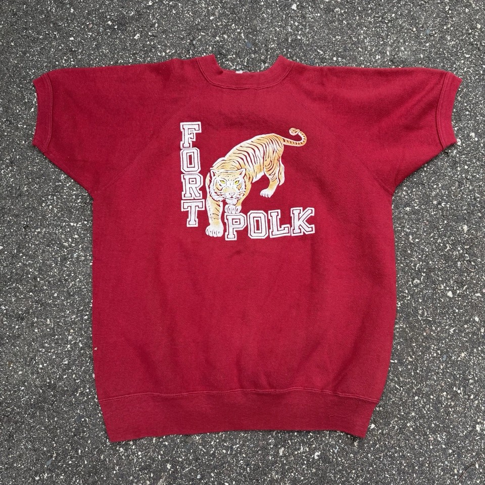 Vintage 1960s Fort Polk Flock Print Tiger Military Sweatshirt Size ...